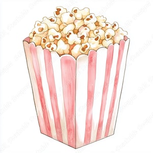 20 Watercolor Popcorn Box Clip Art, Movie Night Printable Image ...