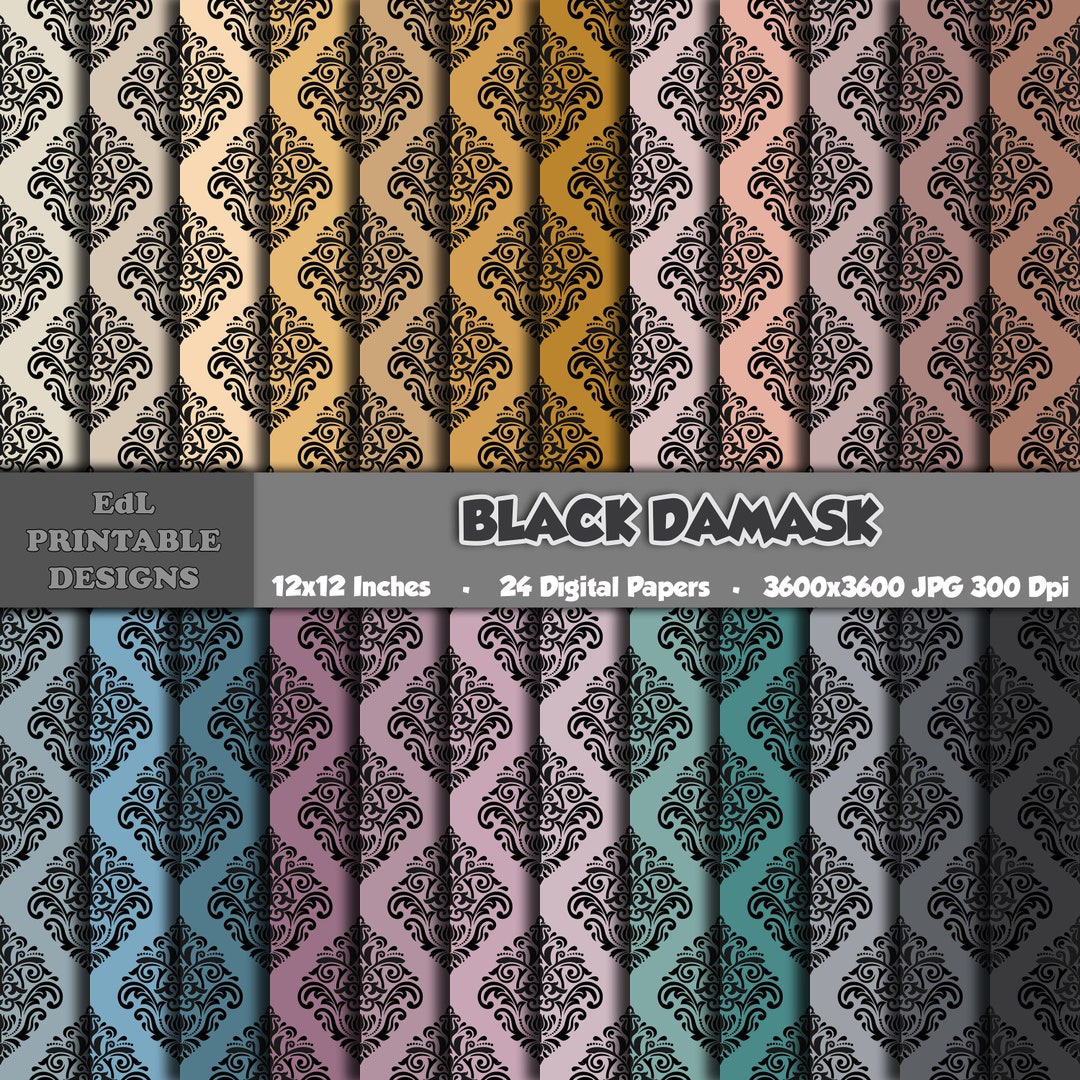 Black Damask Digital Paper, Rustic Printable Background, Royal ...