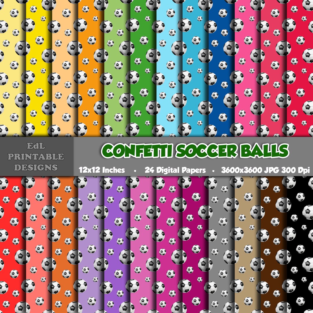 Confetti Soccer Balls Digital Paper, Football Printable Background ...