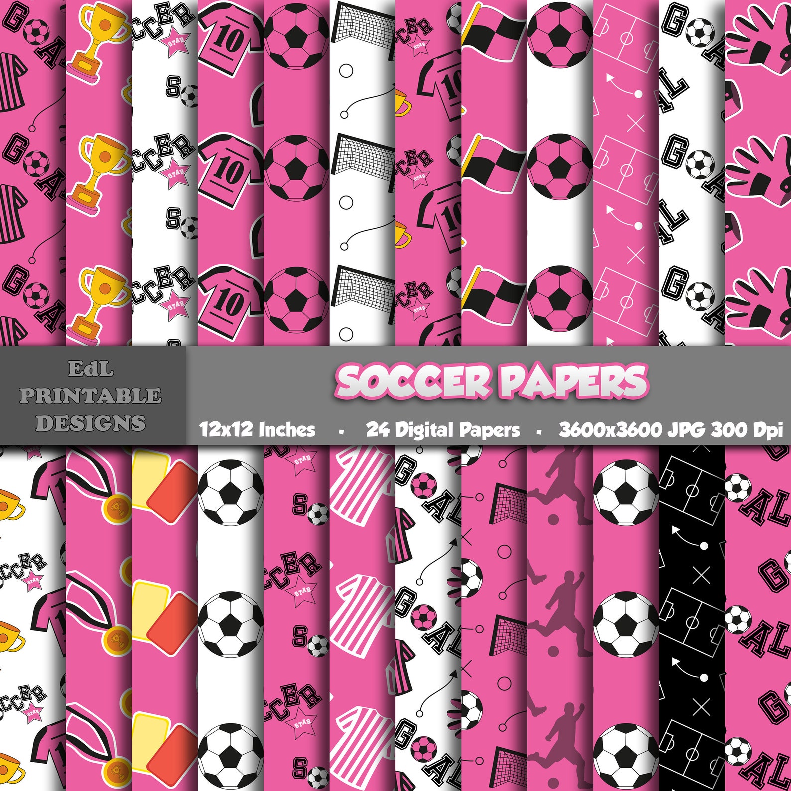 Soccer Digital Paper, Football Printable Background, Pink Soccer Ball ...