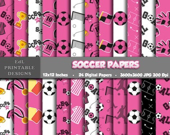 Soccer Digital Paper, Football Printable Background, Green Soccer Ball ...
