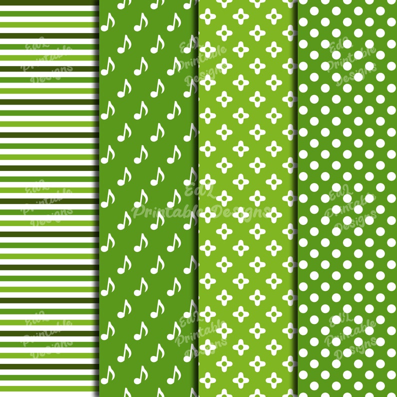 Green Music Notes Digital Paper, Seamless Note Key Scrapbook Patterns ...