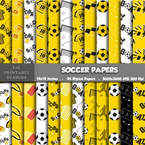 Soccer Digital Paper, Football Printable Background, Yellow Soccer Ball ...
