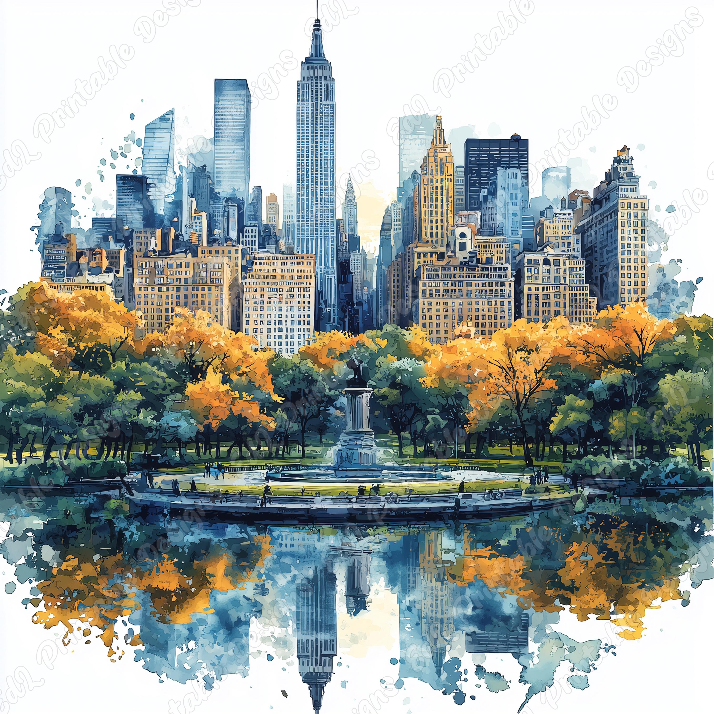 Watercolor New York City Clip Art, Street Scenes JPG Set (digital ...
