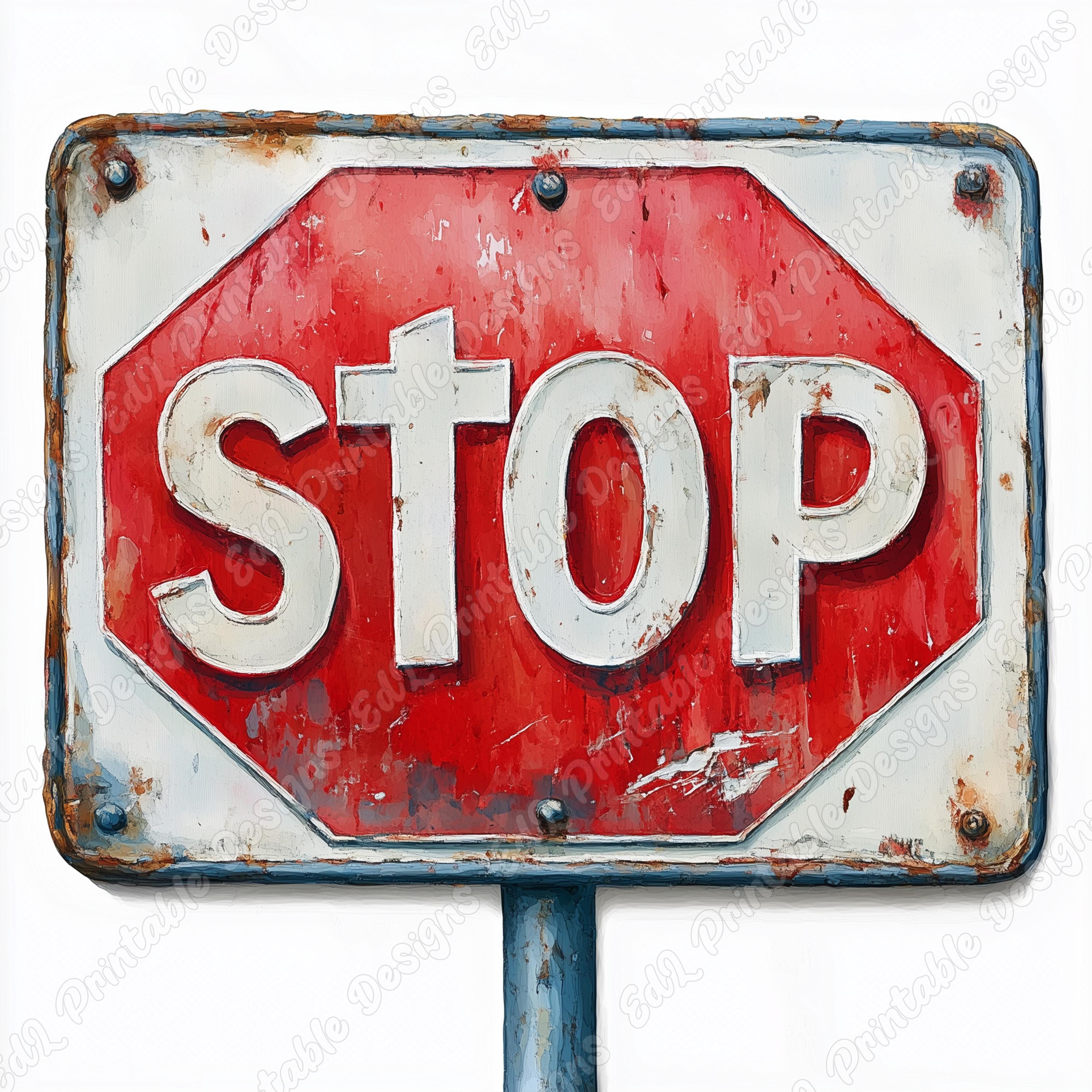 Grunge Stop Sign Clipart, Shabby Chic, Scrapbook Paper (digital ...