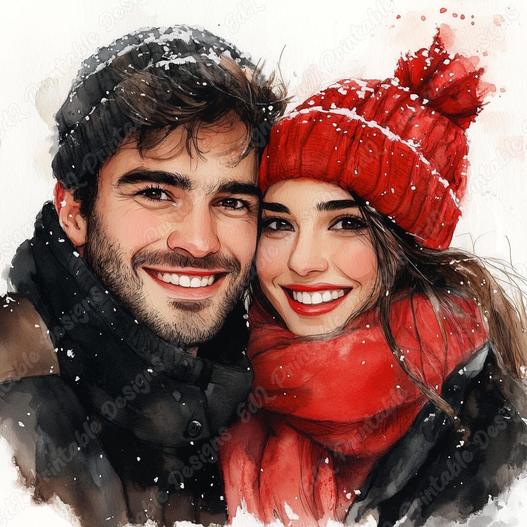 Watercolor Winter Couple Clip Art, Valentine's Day JPG (digital ...