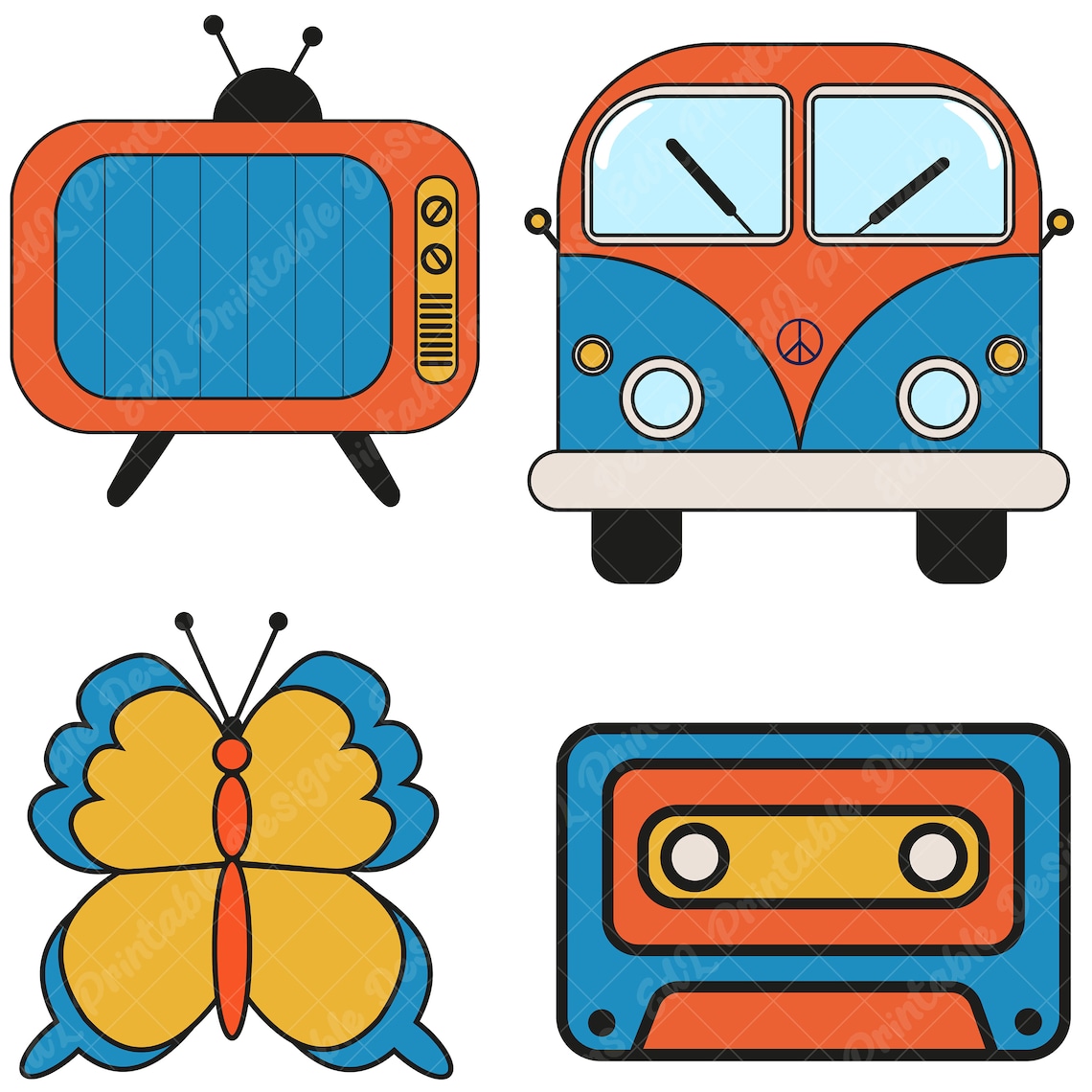 70s Vintage Item Clip Art, Retro Png, Hippie Clipart, Cute Groovy Chic ...