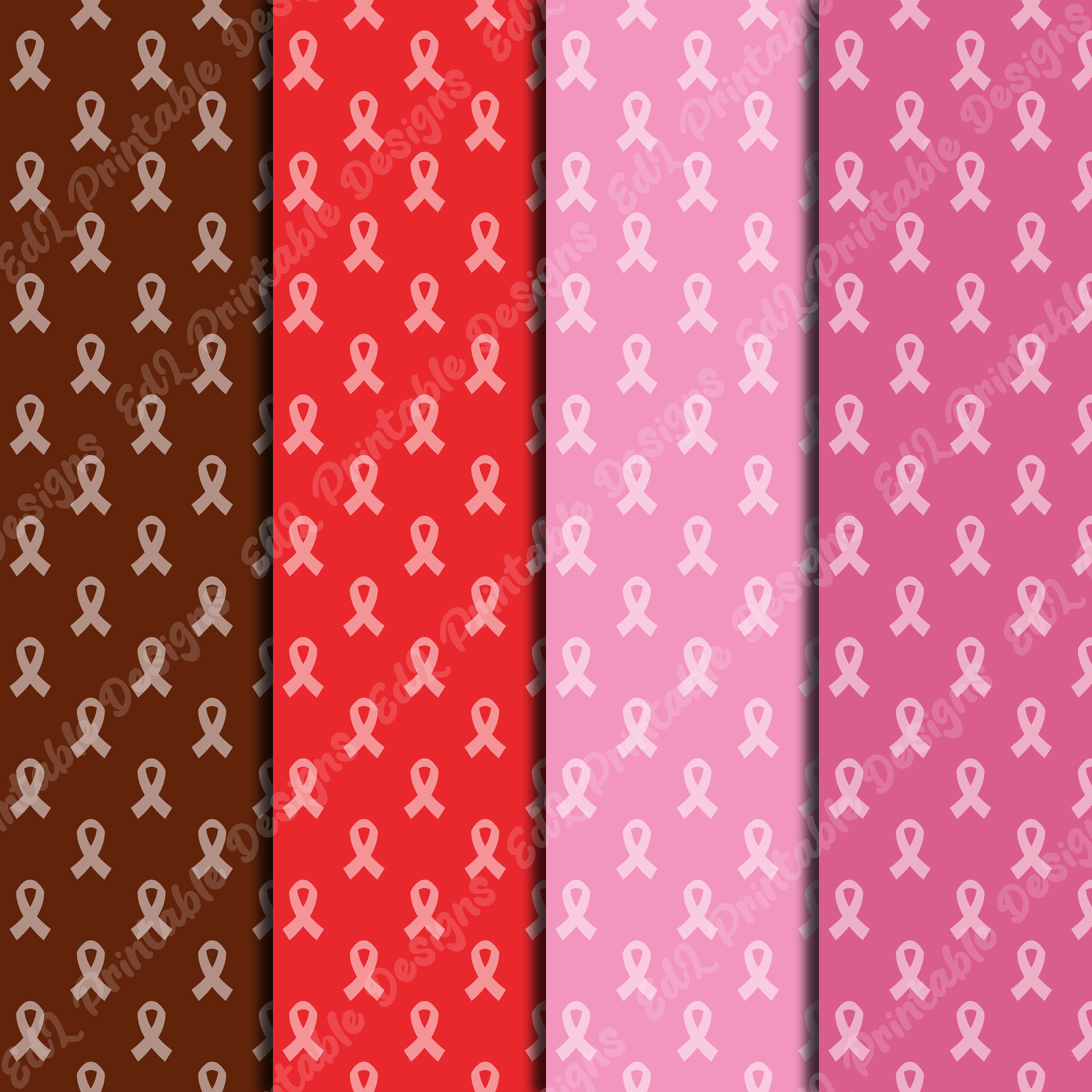 Tinted Cancer Ribbon Digital Paper, Awareness Printable Background ...