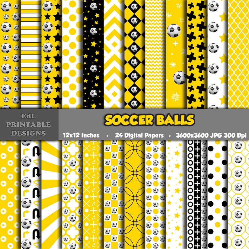 Soccer Digital Paper Football Printable Background Yellow - Etsy