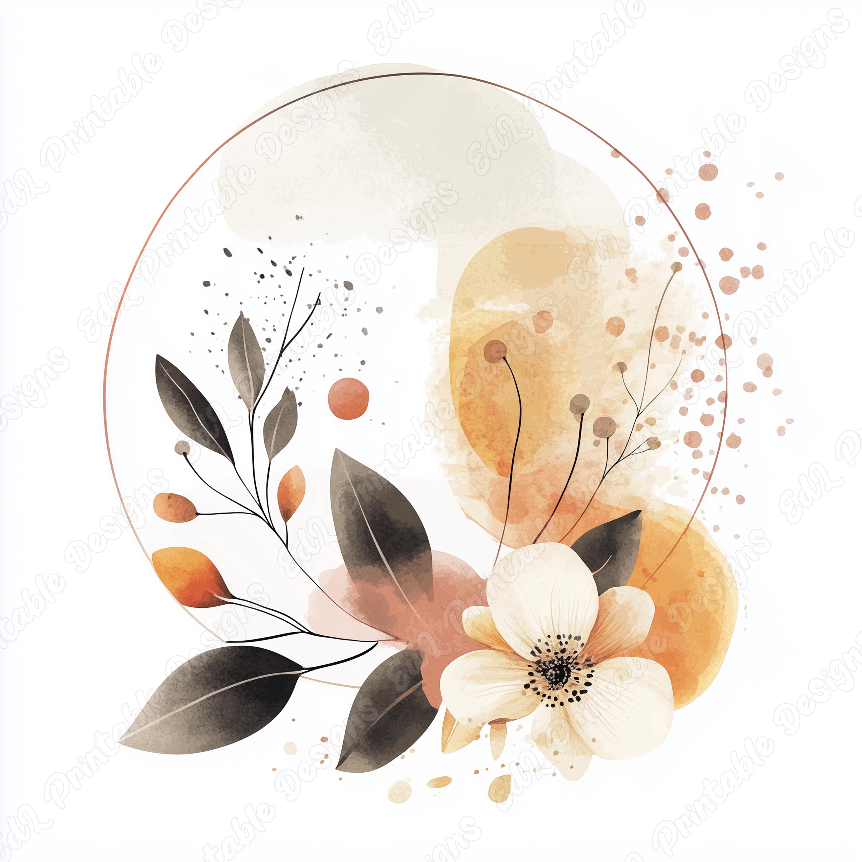 Boho Floral Clip Art, Abstract Watercolor Elements (JPG Digital ...