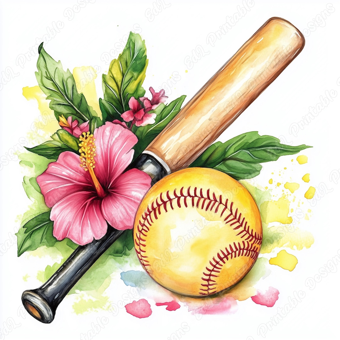 20 Floral Softball Bat Clip Art, Printable Softball Bat With Flowers ...