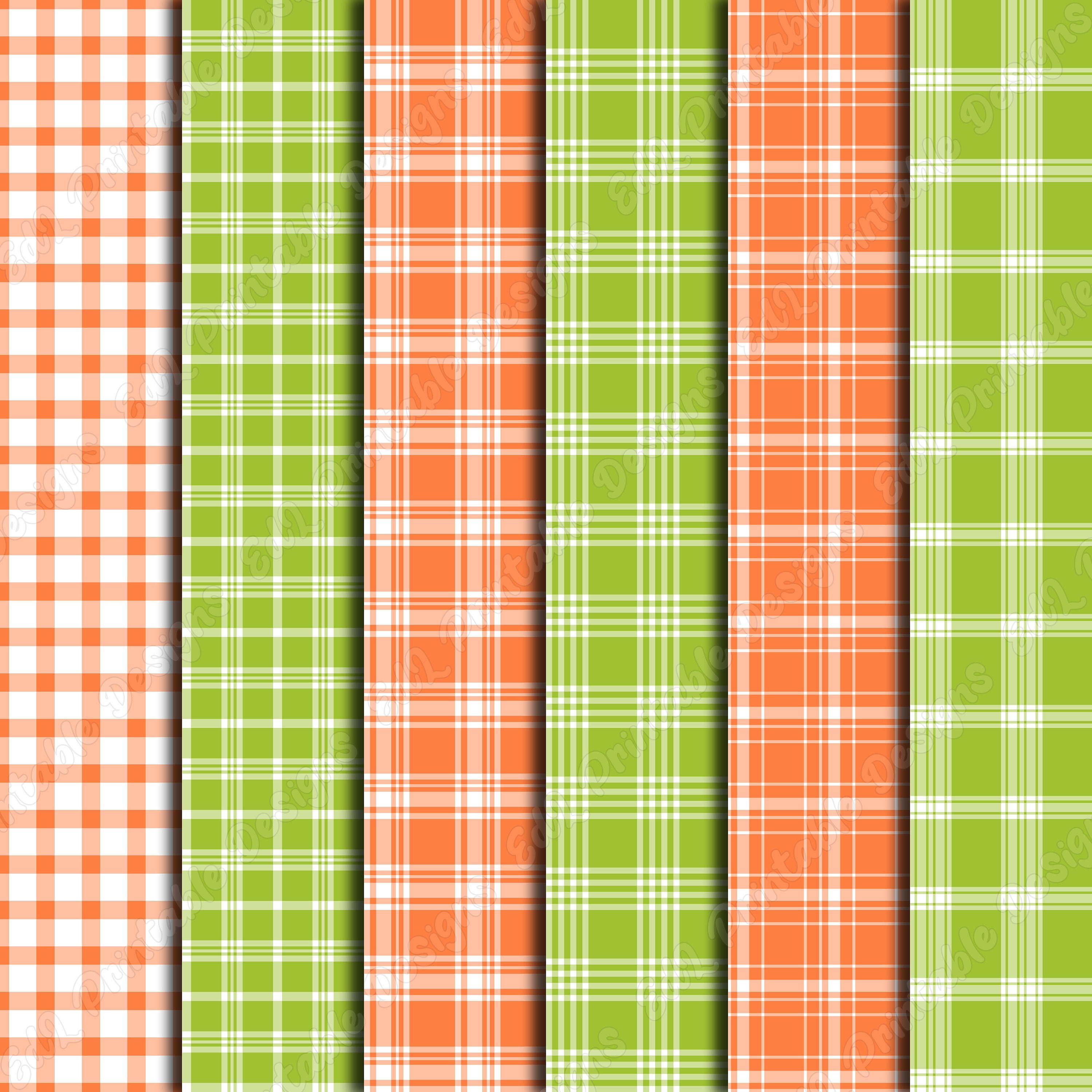 Lime Green and Orange Plaid Digital Papers, Tartan Printable Background ...