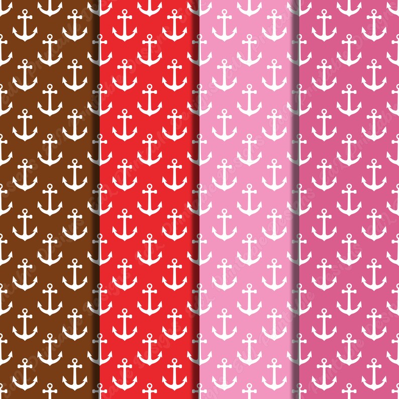 White Anchors Digital Paper, Nautical Printable Background, Sailor ...