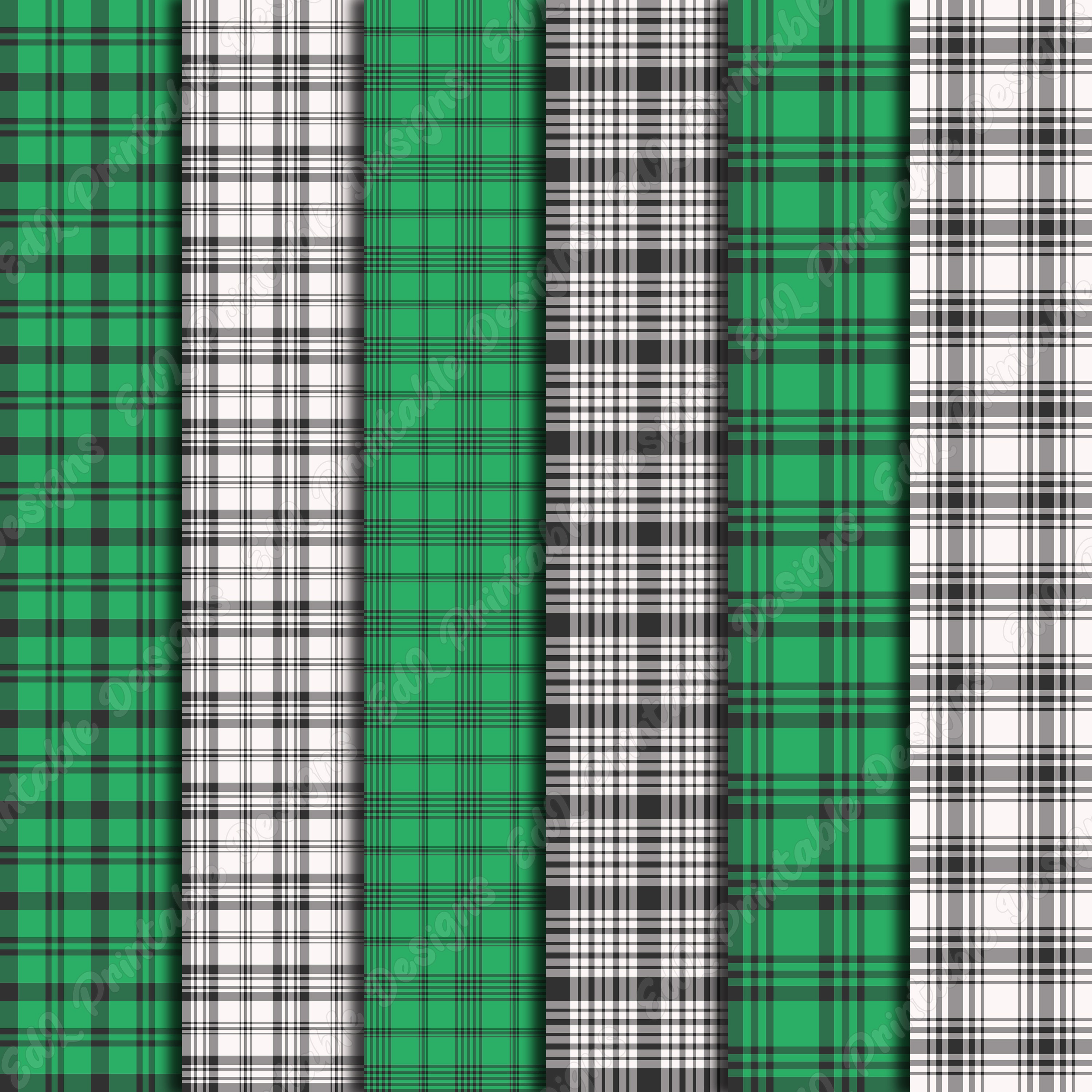 Green and Black White Color Plaid Digital Paper, Tartan Printable ...