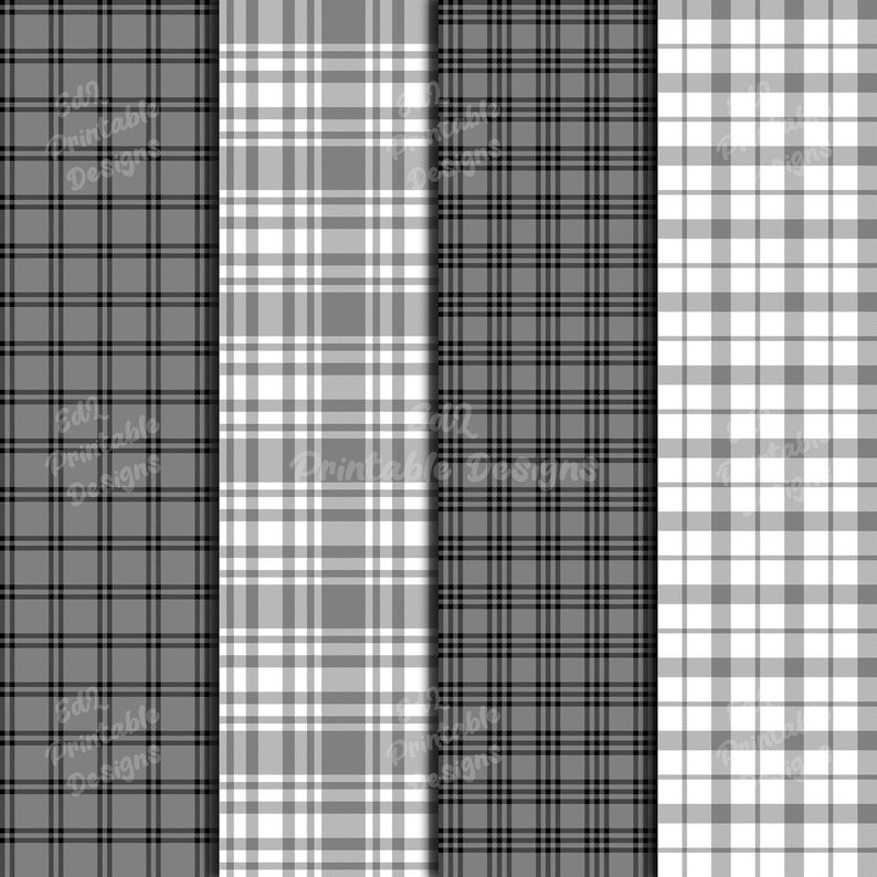 Gray Buffalo Plaid Digital Paper Pack, Tartan Scrapbook (digital ...