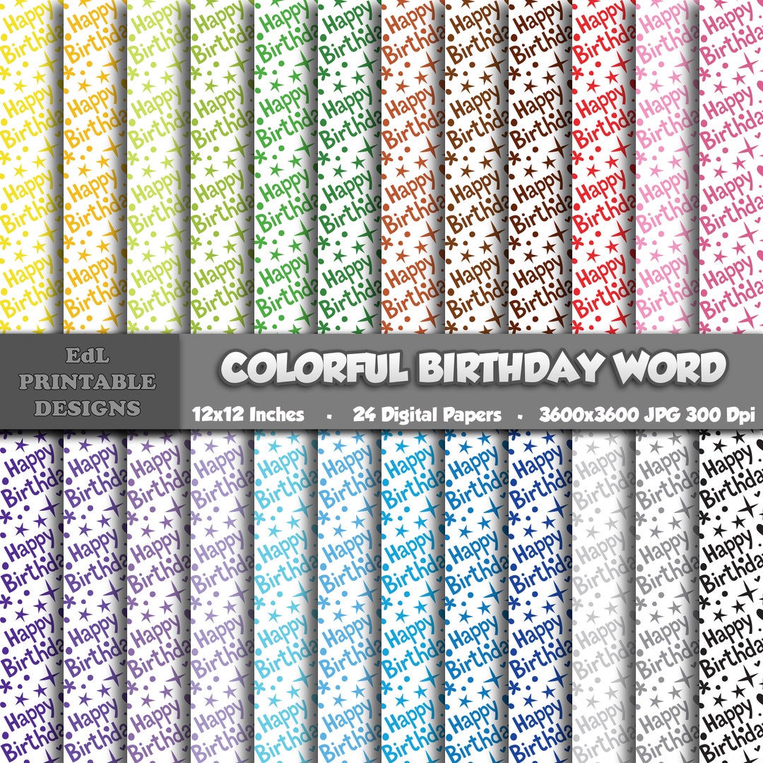 Colorful Happy Birthday Digital Paper, Seamless Patterns (digital ...