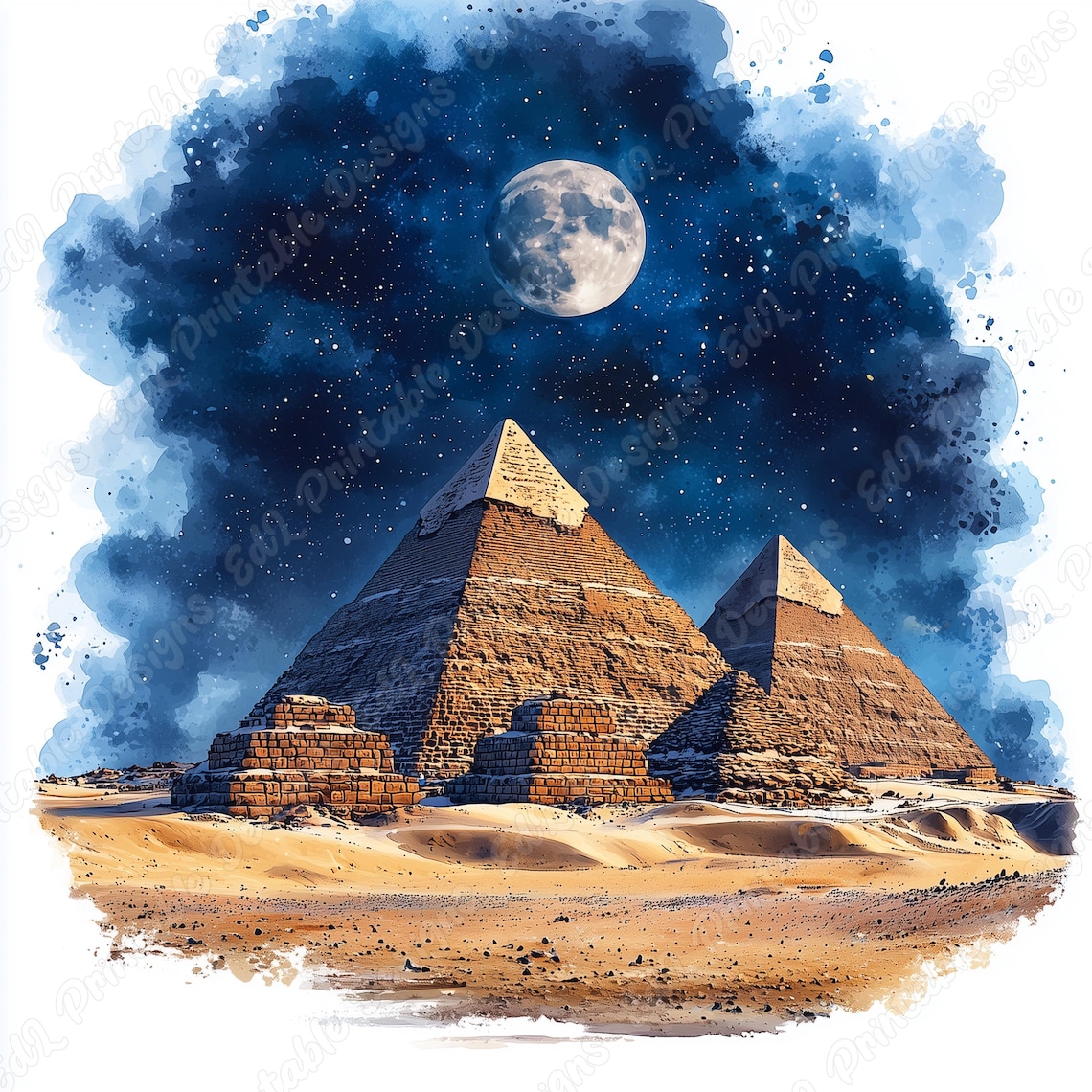 Watercolor Pyramid Clip Art, Giza Landscape, Egyptian Desert (JPG ...