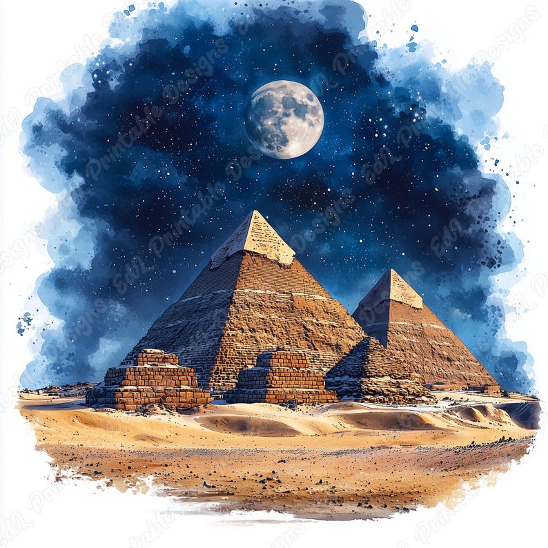 Watercolor Pyramid Clip Art, Giza Landscape, Egyptian Desert (JPG ...