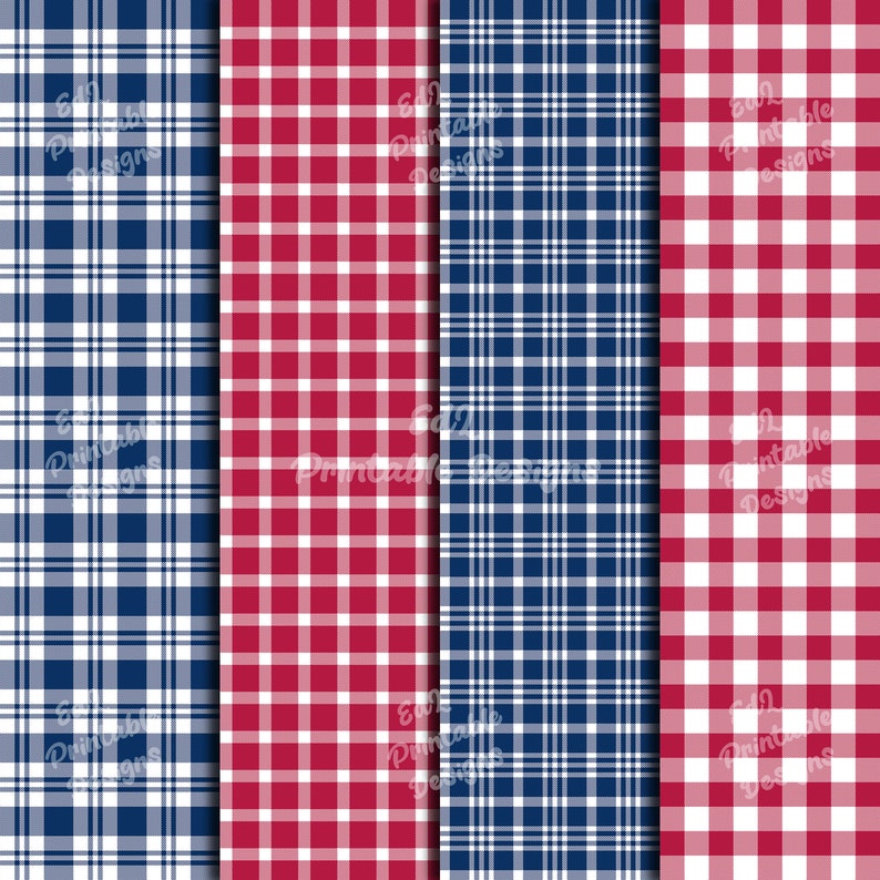 4th of July Buffalo Plaid Digital Paper, Red and Blue Printable ...