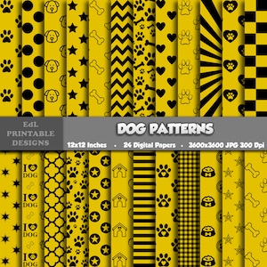 Yellow and Black Dog Patterns Digital Paper, Animal Prints Background ...