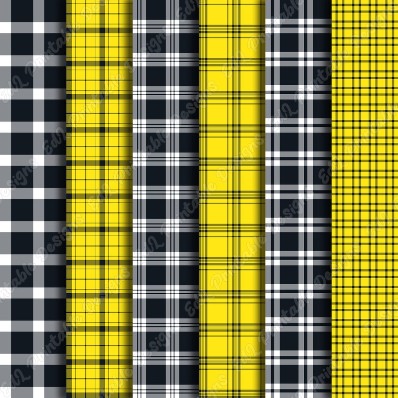 Black, White and Yellow Plaid Digital Papers, Tartan Printable ...
