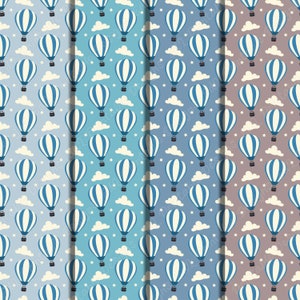 Blue Hot Air Balloon Digital Paper, Nursery Printable Background, Baby ...