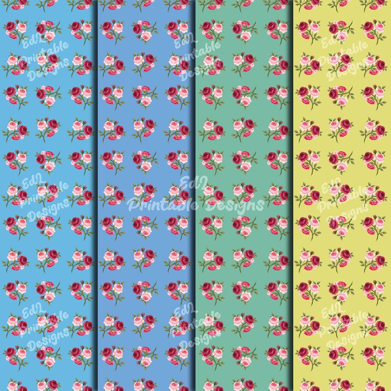Red and Pink Roses Digital Paper Pack, Printable Background, Pastel ...