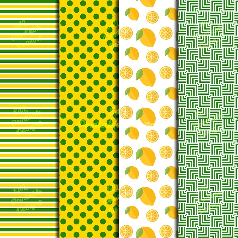 Lemon Digital Paper Pack, Fruit Printable Background, Citrus Scrapbook ...