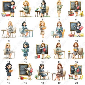 Watercolor Teacher Clipart, Back to School, Scrapbook Paper (JPG Bundle ...