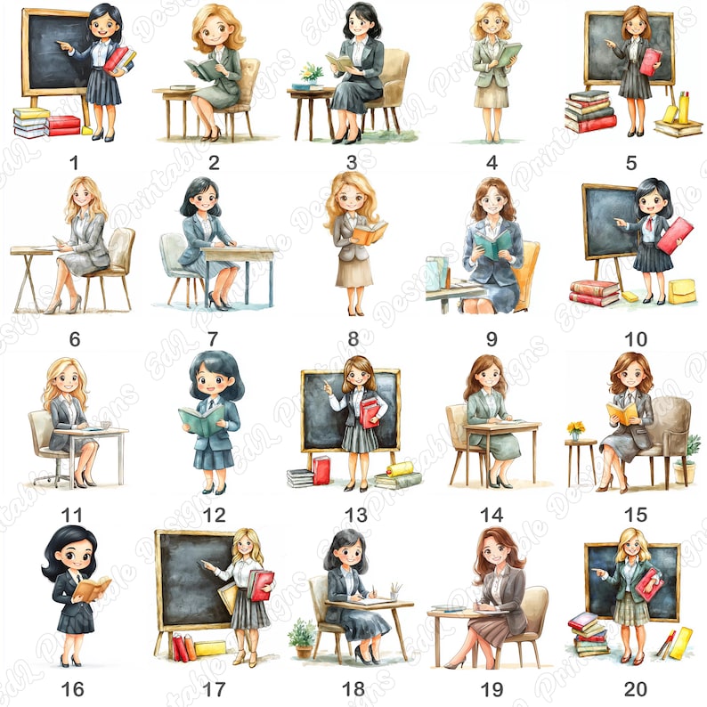 Watercolor Teacher Clipart, Back to School, Scrapbook Paper (JPG Bundle ...