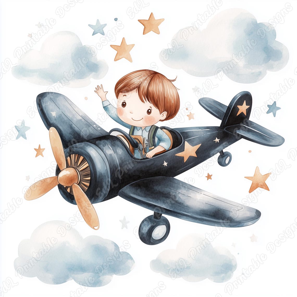 Watercolor Pilot Baby Boy Clipart, Nursery Decor (digital Download) - Etsy