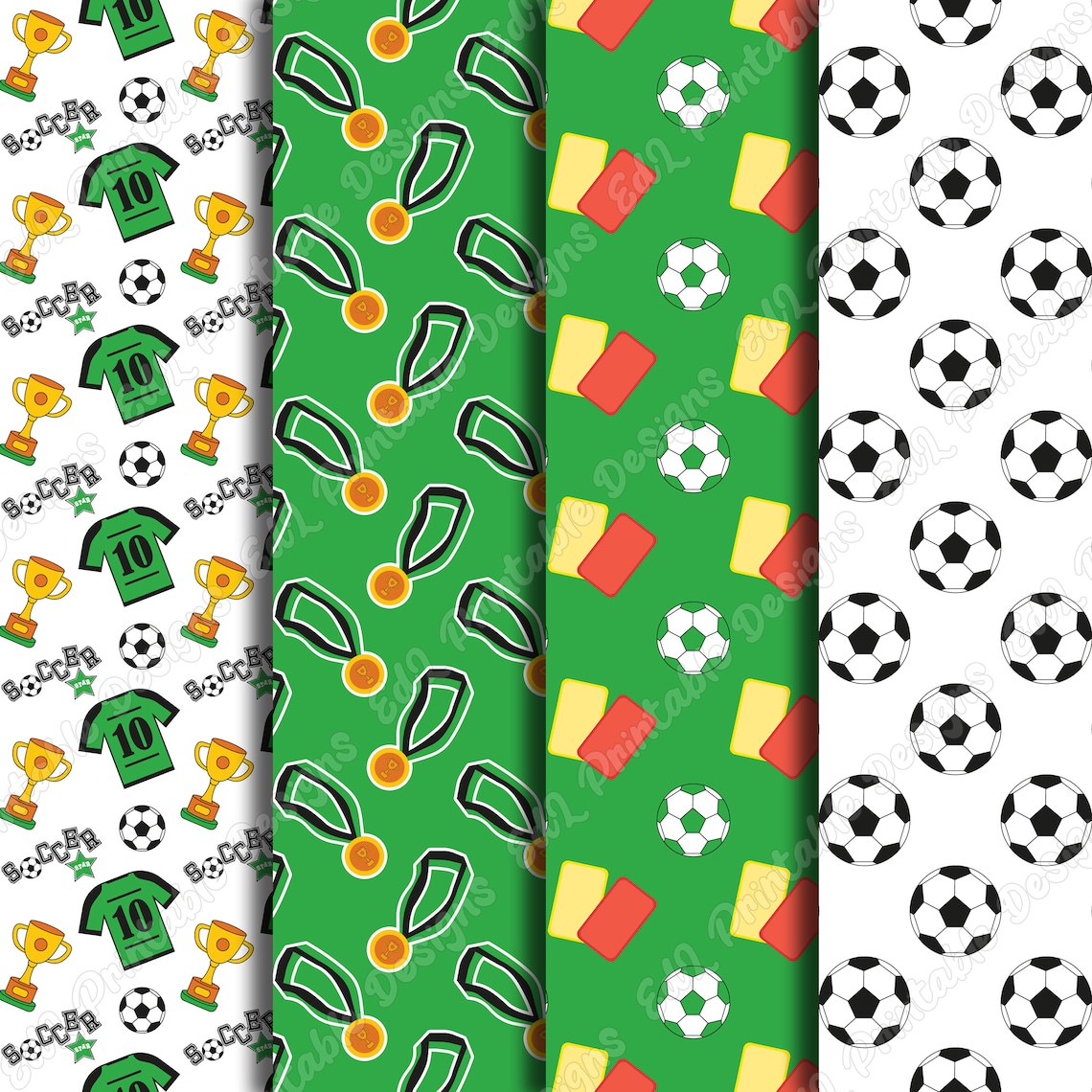 Soccer Digital Paper, Football Printable Background, Green Soccer Ball ...