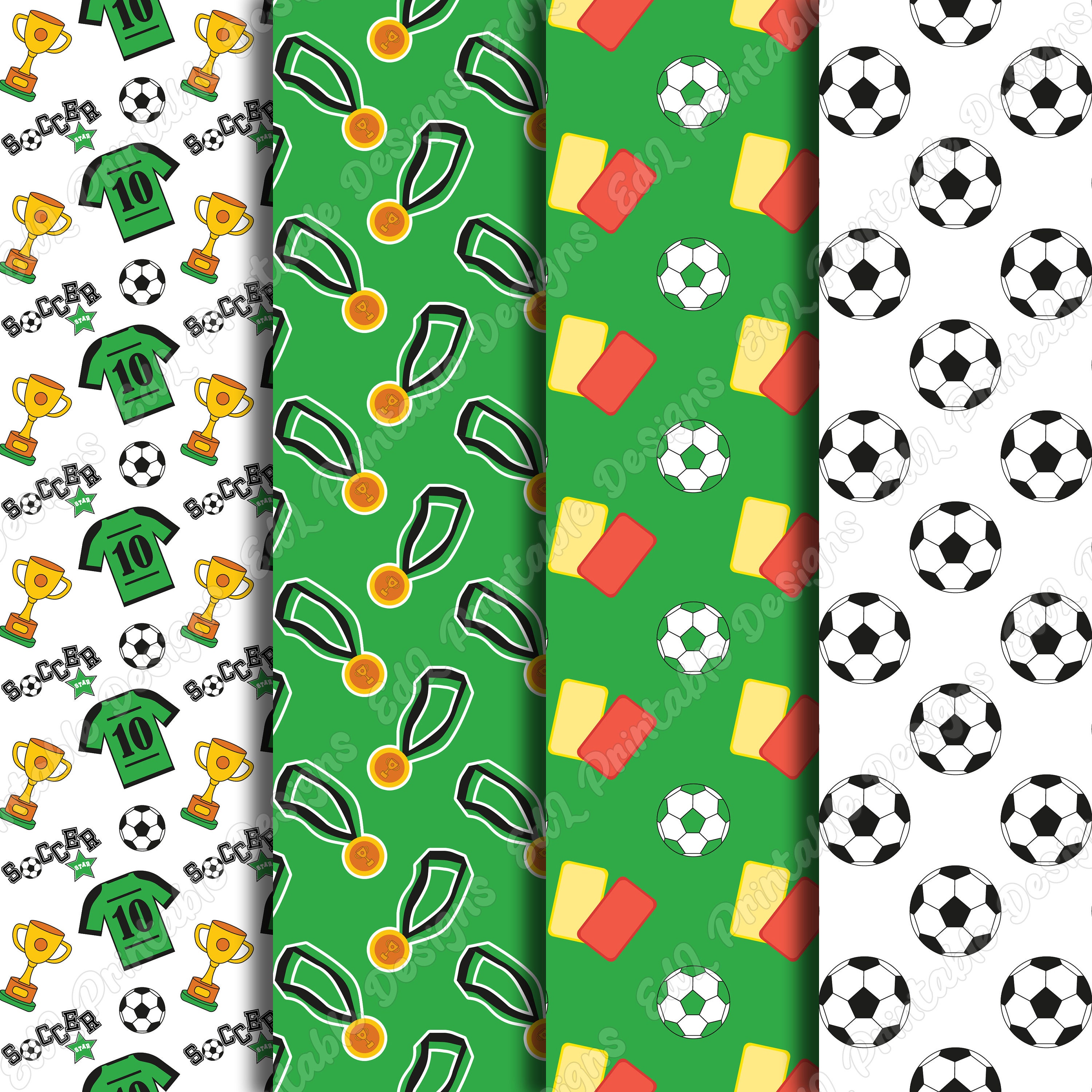Soccer Digital Paper, Football Printable Background, Green Soccer Ball ...
