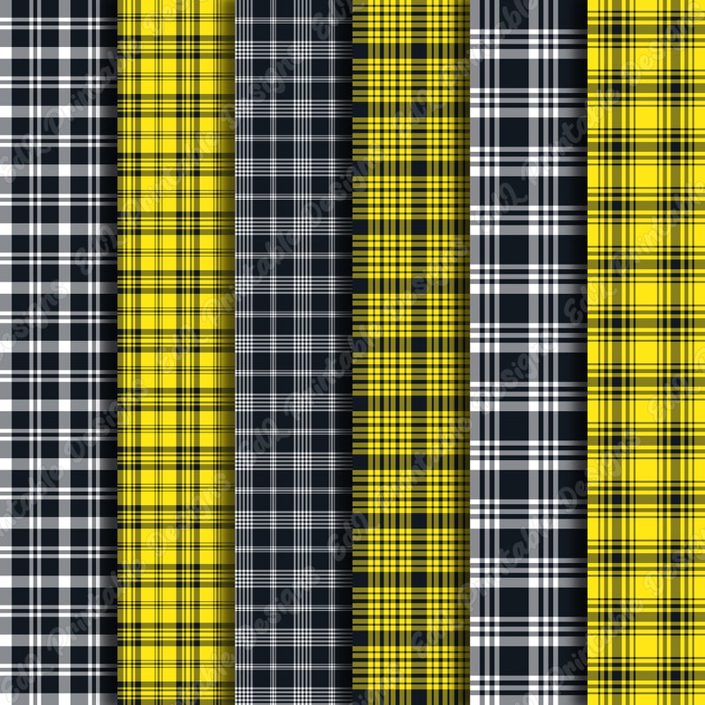 Black, White and Yellow Plaid Digital Papers, Tartan Printable ...