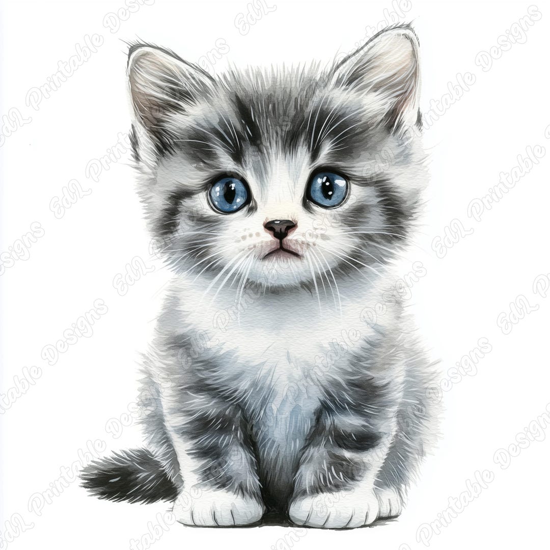 20 Cute Kitten Clip Art, Adorable Animal Printable Images, Watercolor ...