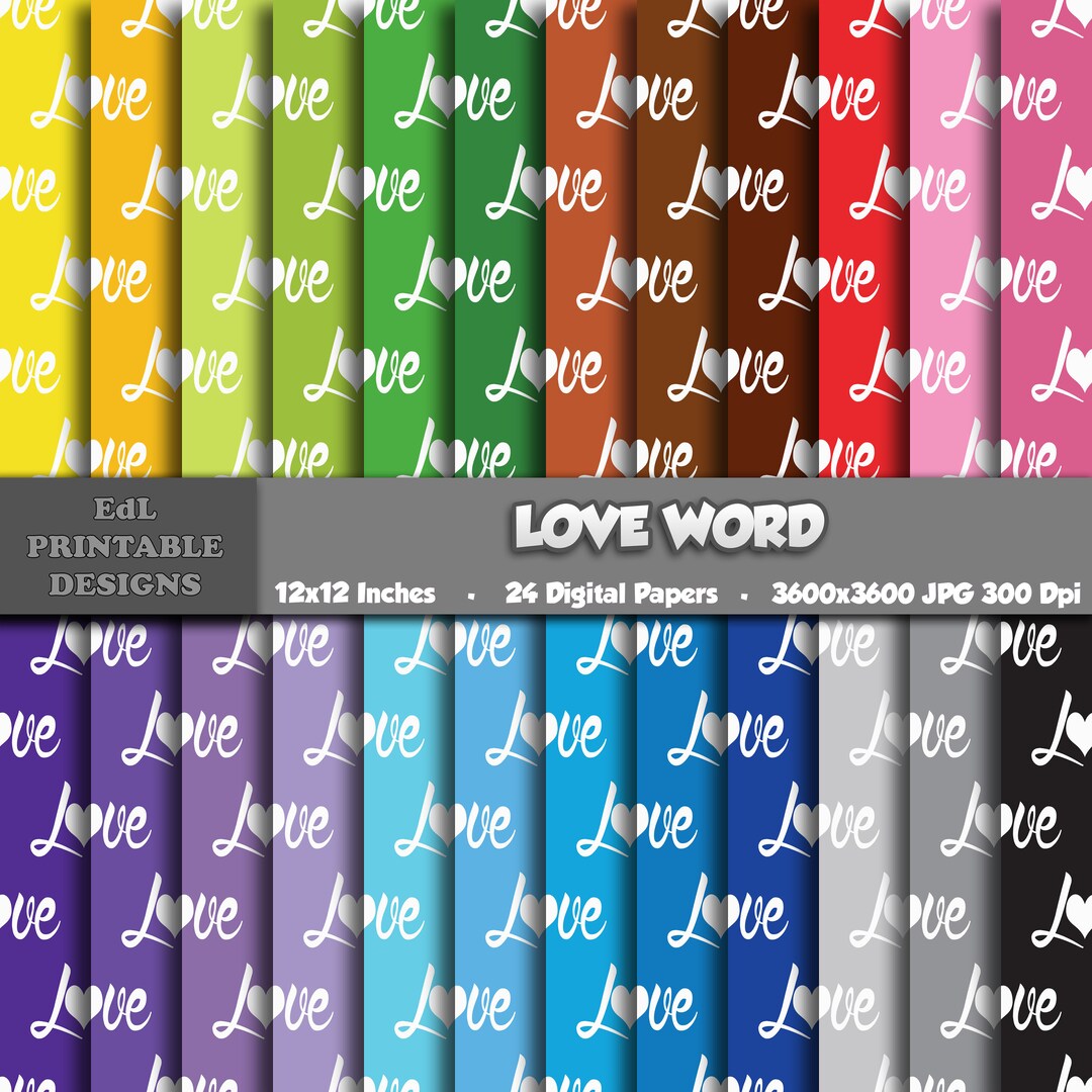 Love Word Digital Paper Pack, Valentines Day Printable Background ...