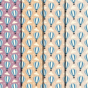 Blue Hot Air Balloon Digital Paper, Nursery Printable Background, Baby ...