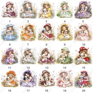 20 Little Girl and Puppy Dog Clip Art, Dog Lover Printable Image, Cute ...