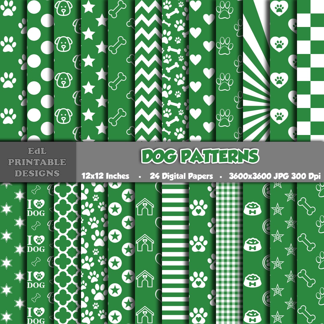 Green Dog Paw Print Digital Paper, Puppy Theme, Seamless Pets Pattern ...