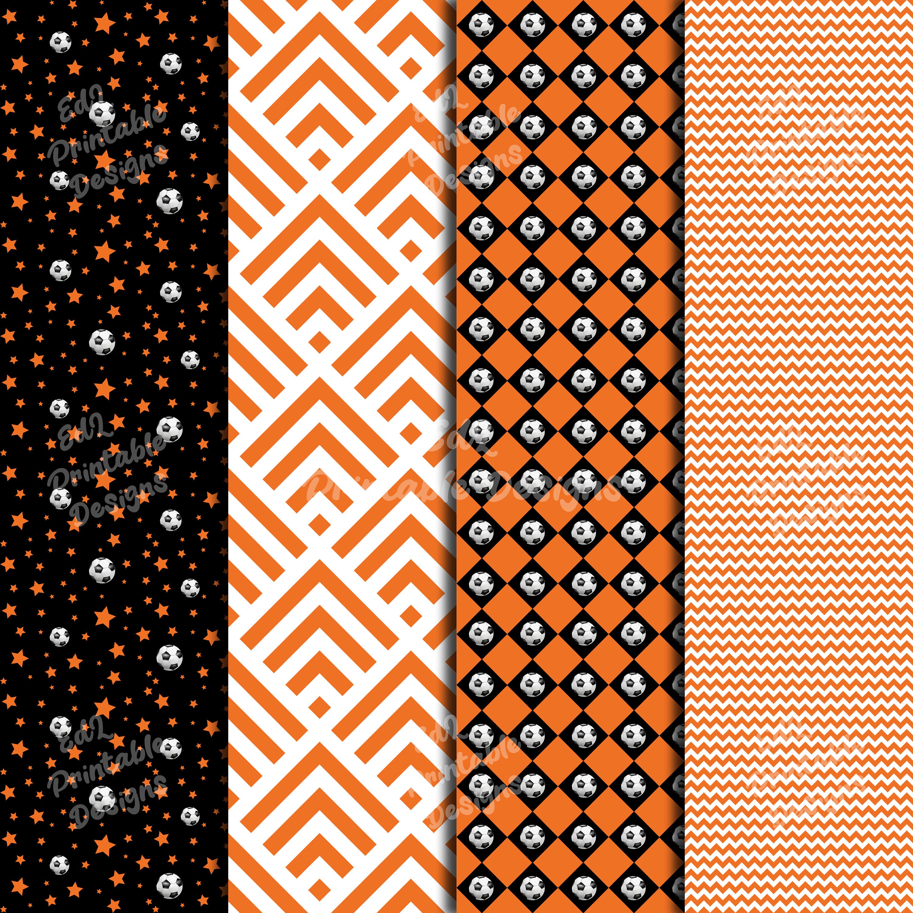 Soccer Digital Paper, Football Printable Background, Orange Soccer Ball ...