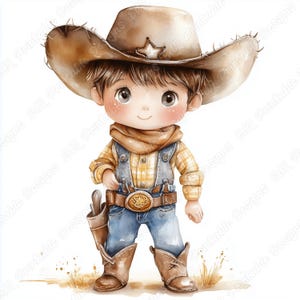 20 Cute Little Cowboy Clip Art, Watercolor Western Printable Image ...
