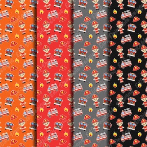 Firefighter Pattern Digital Paper, Fire Truck Printable Party ...