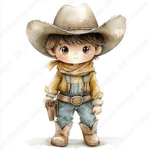 20 Cute Little Cowboy Clip Art, Watercolor Western Printable Image ...