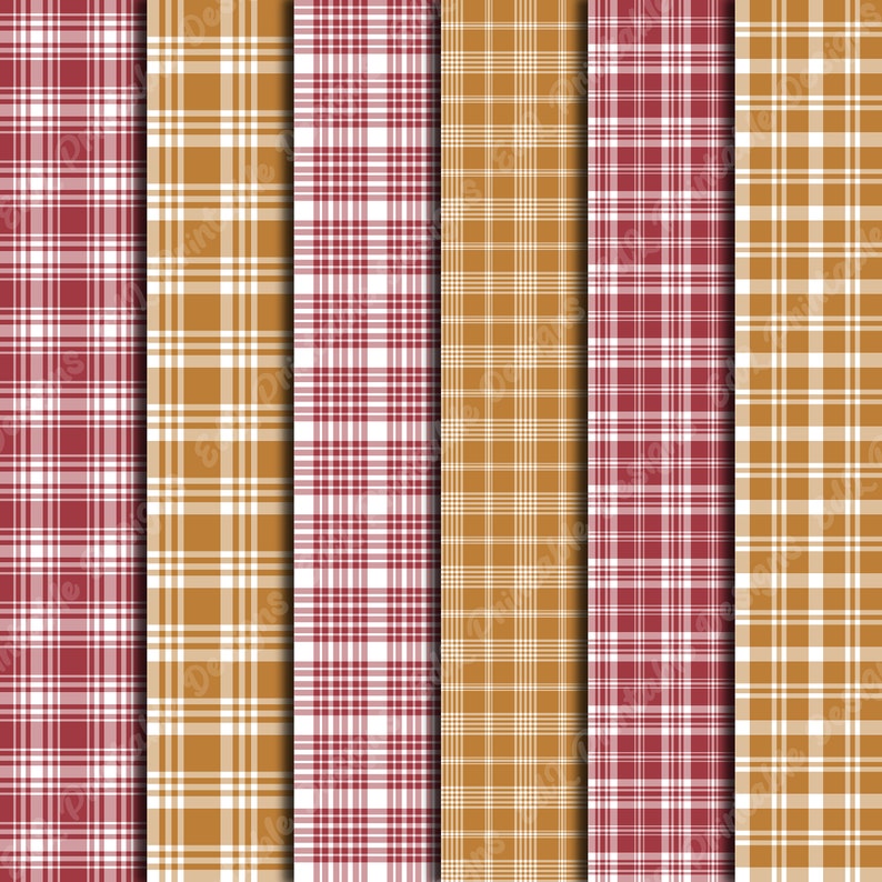 Burgundy and Gold Plaid Digital Paper, Tartan, Lumberjack, Gingham ...