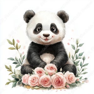 20 Watercolor Panda Clip Art, Baby Animal Floral Design (JPG Digital ...