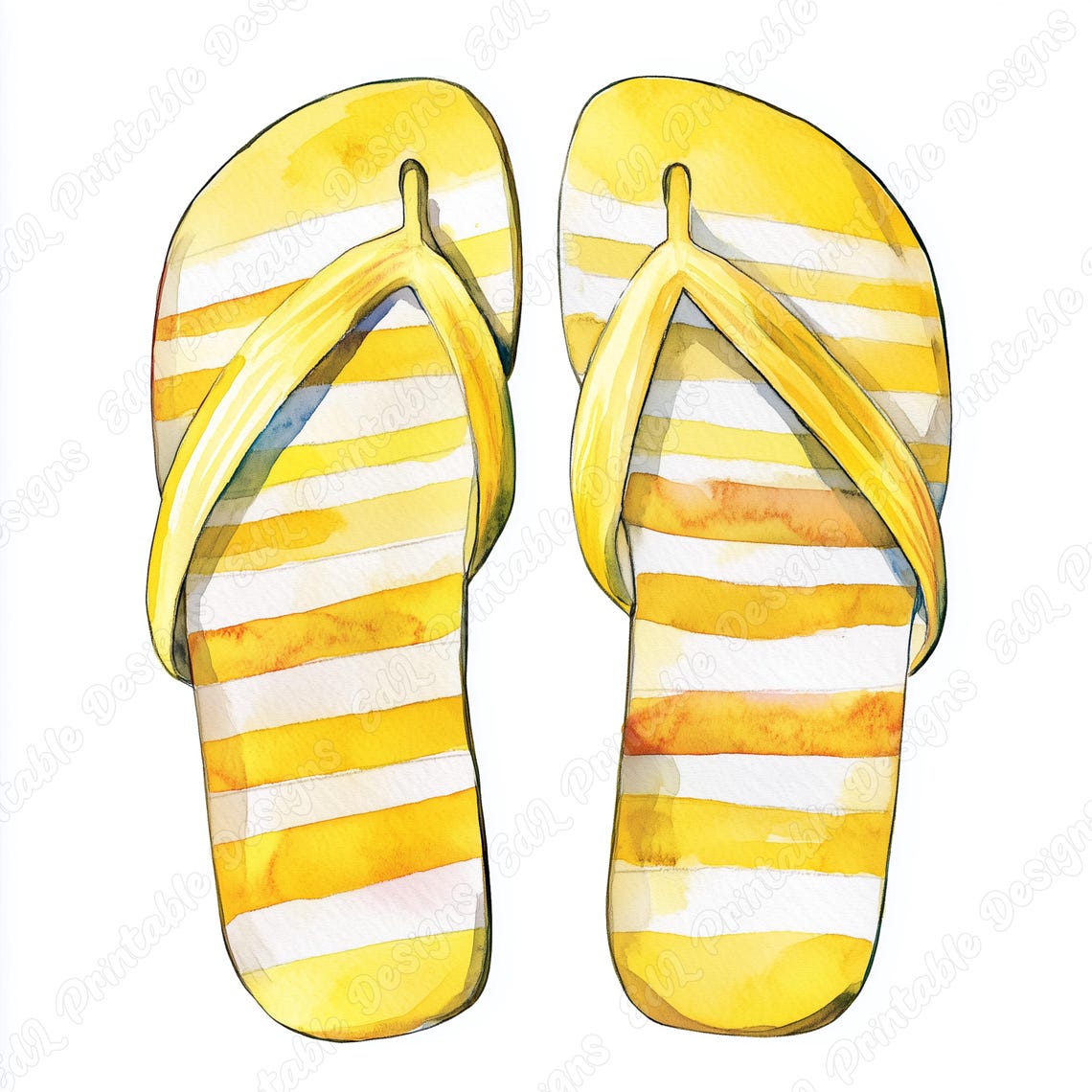 Watercolor Striped Flip Flop Clipart, Summer Sandal Graphics (JPG ...