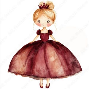 Watercolor Princess Clipart, Ball Gown Illustration (JPG Digital ...