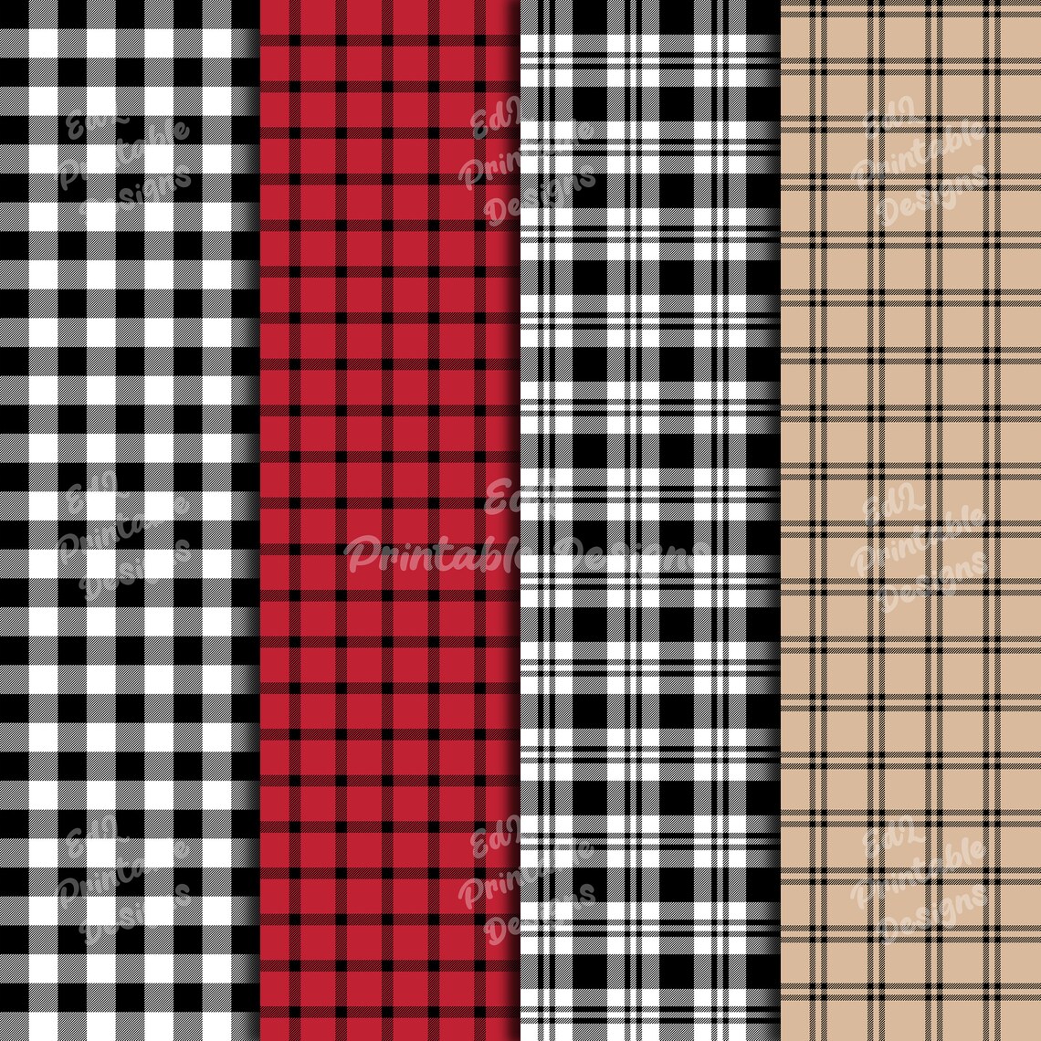 Red Beige Black, White Buffalo Plaid Digital Paper, Printable Tartan ...
