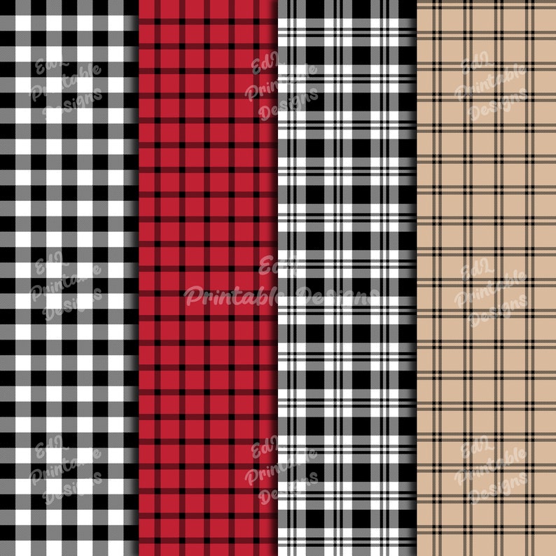 Red Beige Black, White Buffalo Plaid Digital Paper, Printable Tartan ...
