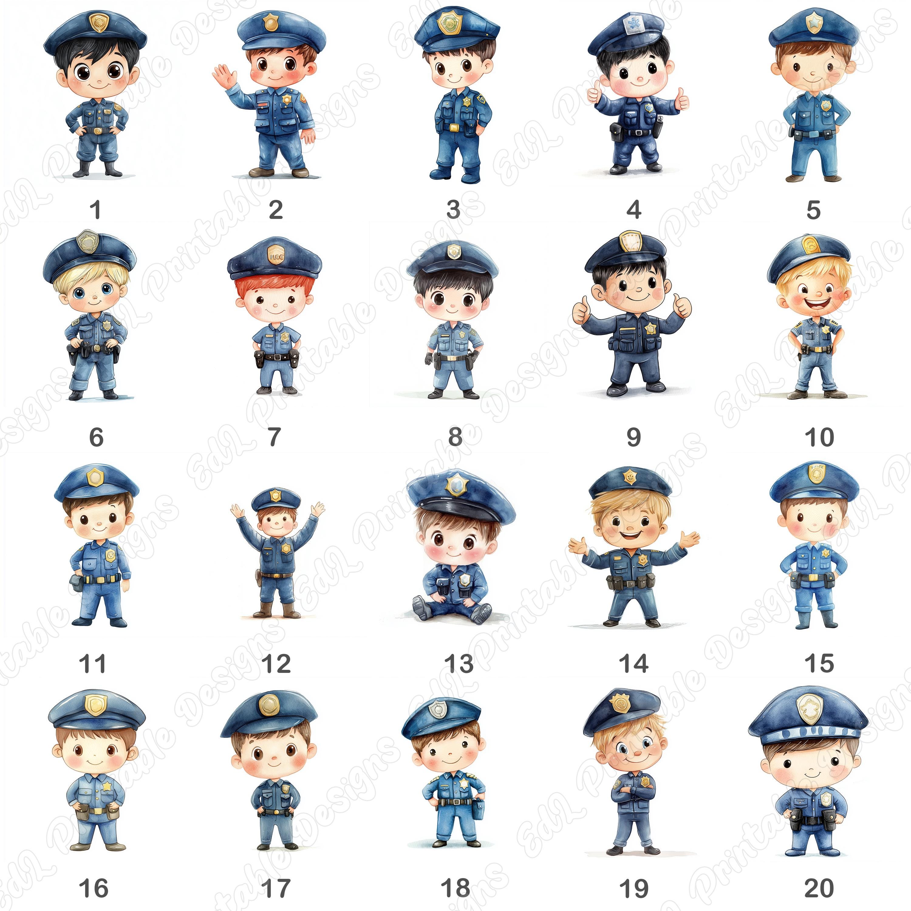 Police Officer Boy Clipart, Watercolor Little Cop Paper (JPG Digital ...